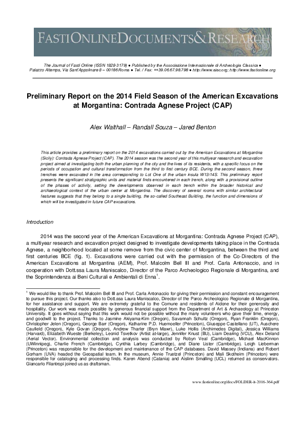 (PDF) Jared Benton, Randall Souza, Alex Walthall (2016): "Preliminary ...