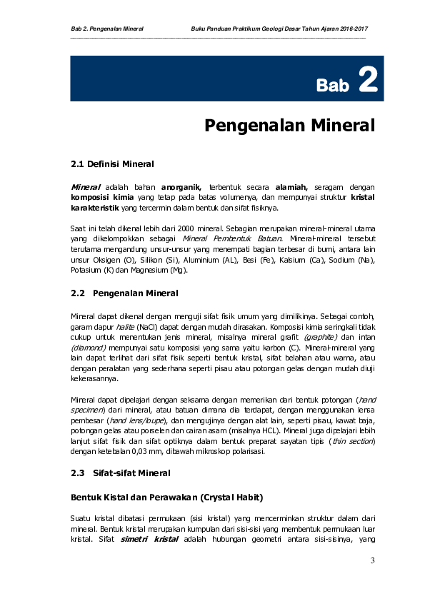 (PDF) Pengenalan Mineral 2.1 Definisi Mineral