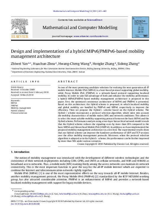 Pdf Design And Implementation Of A Hybrid Mipv6 Pmipv6 Based Mobility Management Architecture