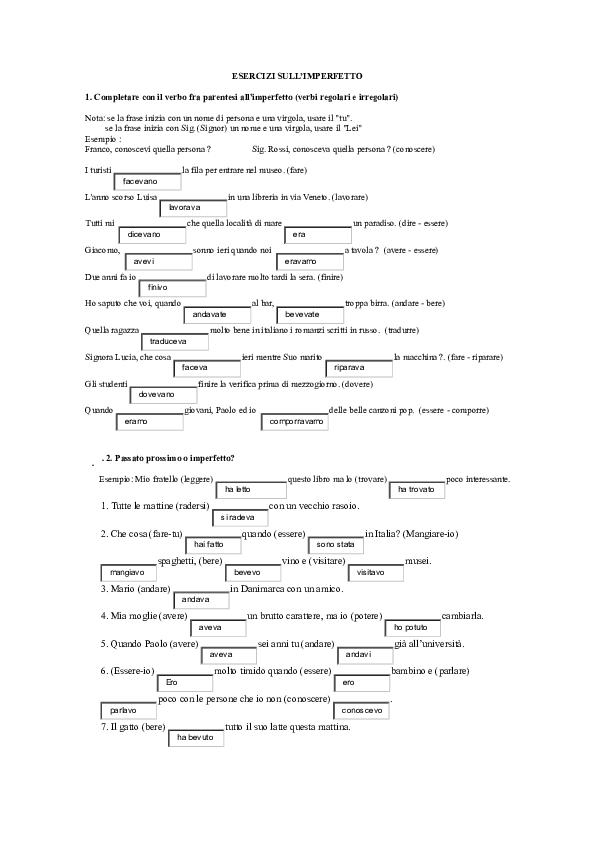(DOC) ESERCIZI SULL'IMPERFETTO