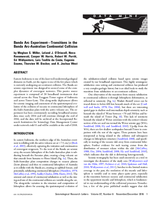 (PDF) Banda Arc Experiment—Transitions in the Banda Arc-Australian ...