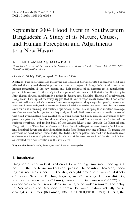 (PDF) September 2004 Flood Event in Southwestern Bangladesh: A Study of ...