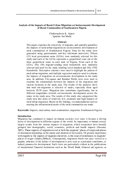 (PDF) Analysis of the Impacts of Rural-Urban Migration on Socioeconomic ...