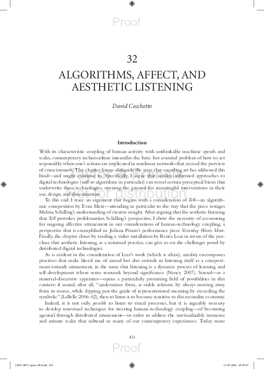 (PDF) Algorithms, Affect, and Aesthetic Listening