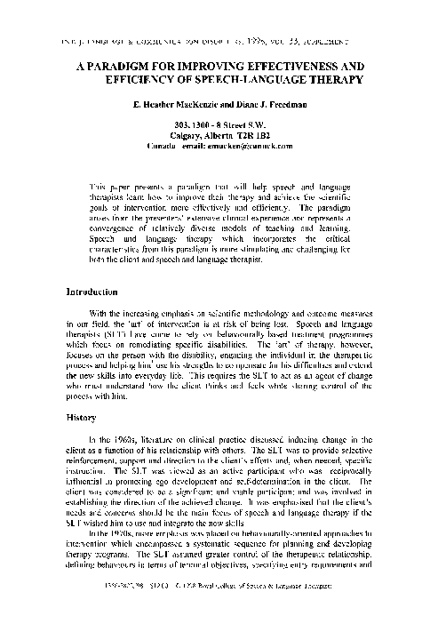 (PDF) A Paradigm for Improving Effectiveness and Efficiency of Speech-Language Therapy