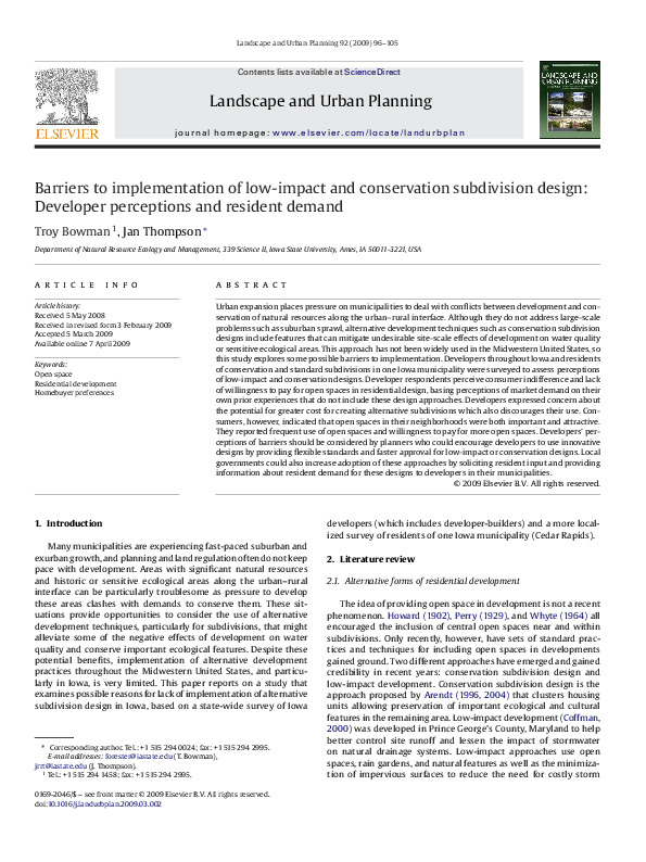 Barriers to implementation of low-impact and conservation subdivision ...
