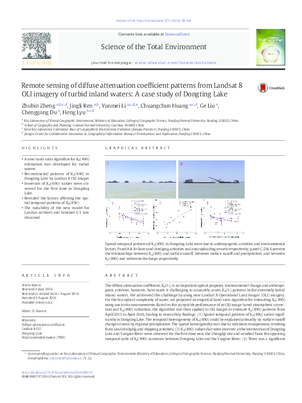 Pdf Remote Sensing Of Diffuse Attenuation Coefficient Patterns From