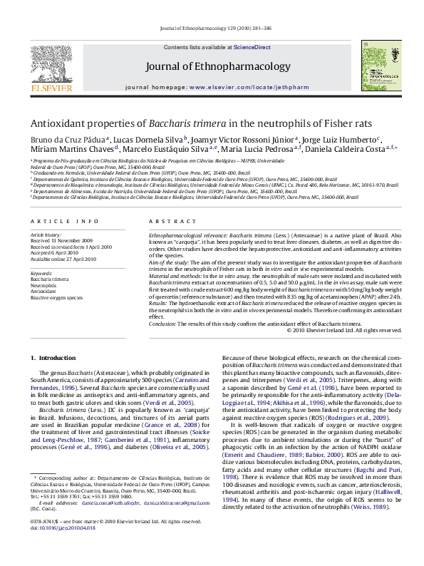 (PDF) Antioxidant properties of Baccharis trimera in the neutrophils of ...