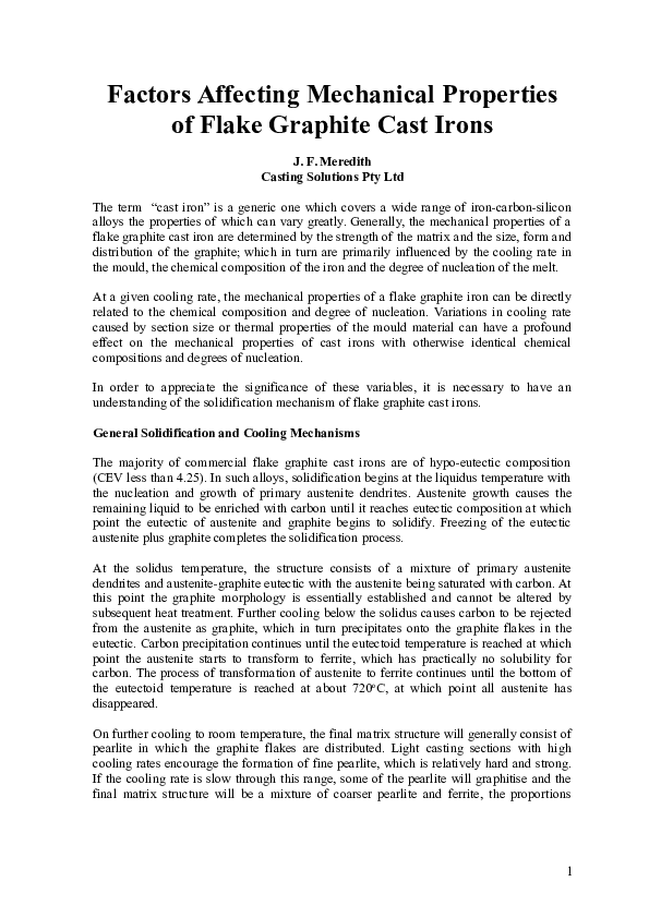 (DOC) Factors Affecting Mechanical Properties of Flake Graphite Cast Irons