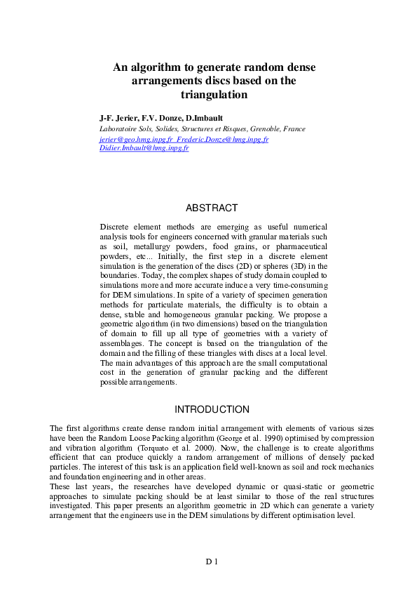 (PDF) An algorithm to generate random dense arrangements for discrete element simulations of ...