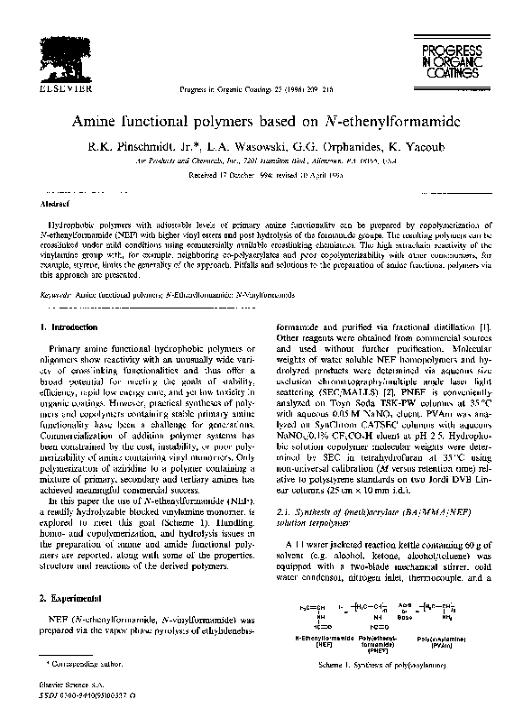 (PDF) Amine functional polymers based on N-ethenylformamide