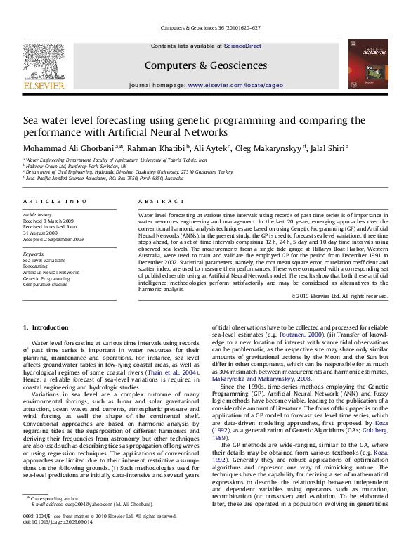 Pdf Sea Water Level Forecasting Using Genetic Programming And
