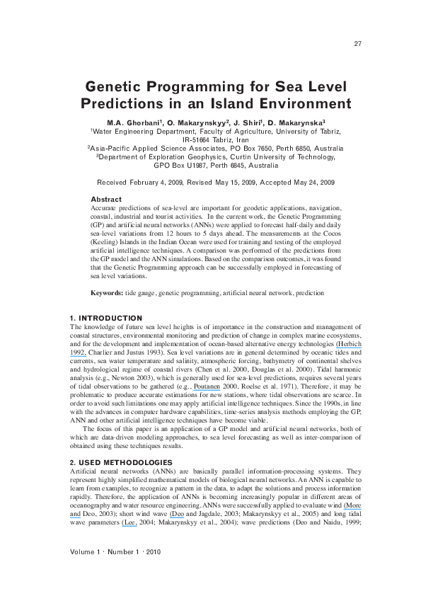 (PDF) Genetic Programming for Sea Level Predictions in an Island ...