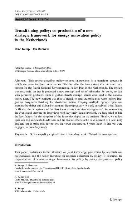 (PDF) Transitioning policy: co-production of a new strategic framework ...