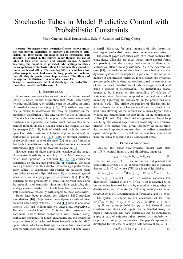 (PDF) Stochastic tubes in model predictive control with probabilistic constraints