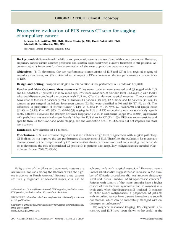 (PDF) Prospective evaluation of EUS versus CT scan for staging of ...