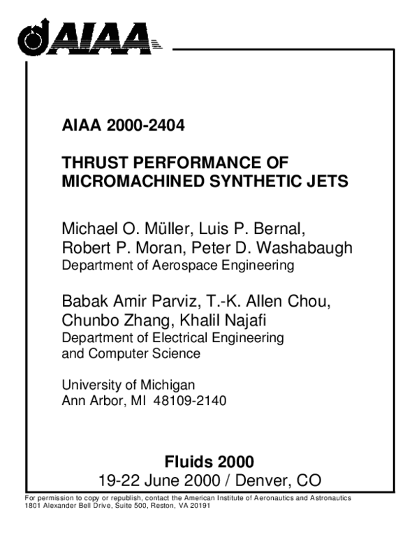(PDF) Thrust performance of micromachined synthetic jets