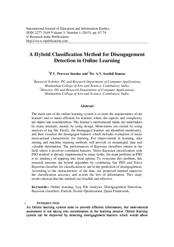 A Hybrid Classification Method For Disengagement Detection In Online Learning