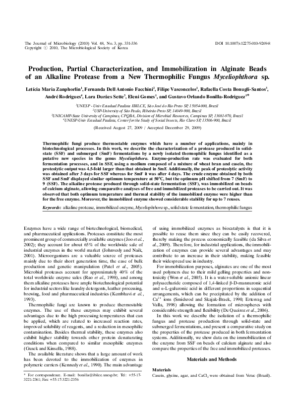 (PDF) Production, partial characterization, and immobilization in alginate beads of an alkaline ...