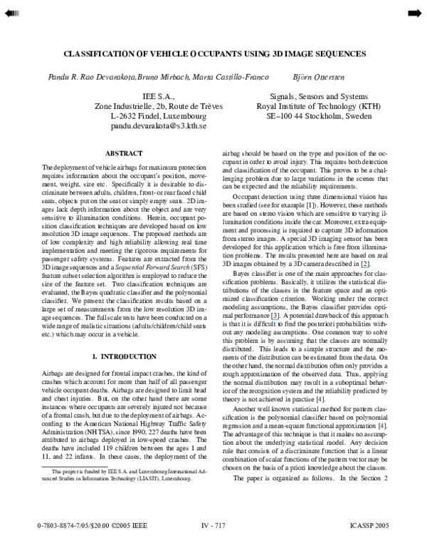 (PDF) 3D Image Sequence Based Occupant Classification