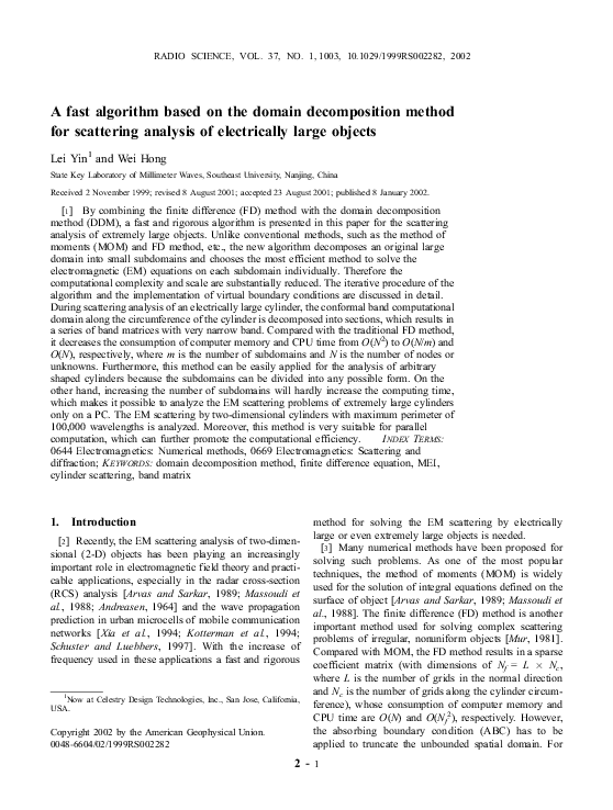 (PDF) A fast algorithm based on the domain decomposition method for scattering analysis of ...