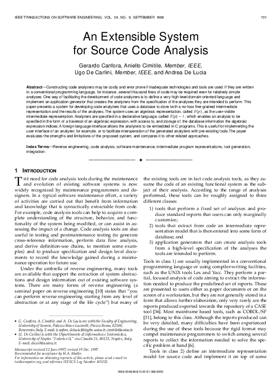 (PDF) An Extensible System for Source Code Analysis