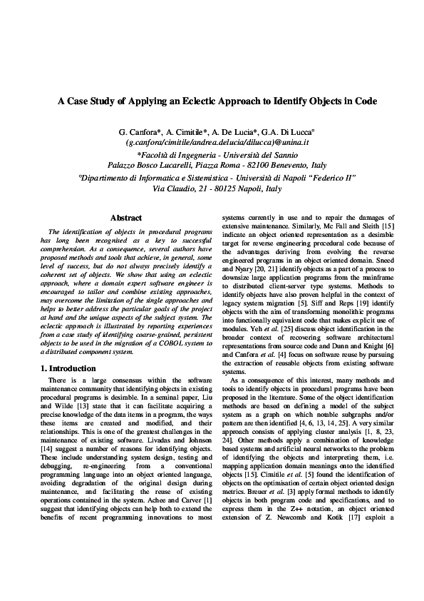 (PDF) A Case Study of Applying an Eclectic Approach to Identify Objects in Code