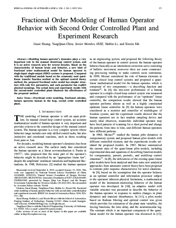 (PDF) Fractional Order Modeling of Human Operator Behavior with Second ...