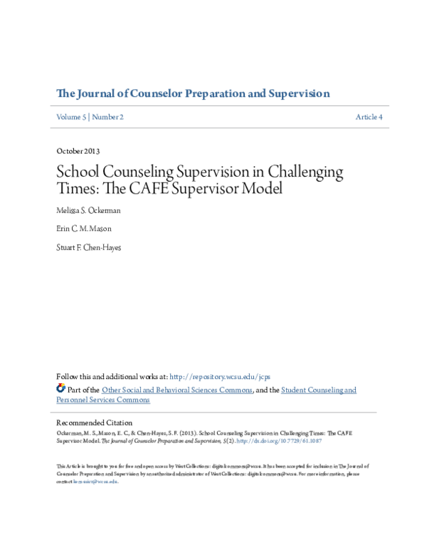 (PDF) School Counseling Supervision in Challenging Times: The CAFE ...