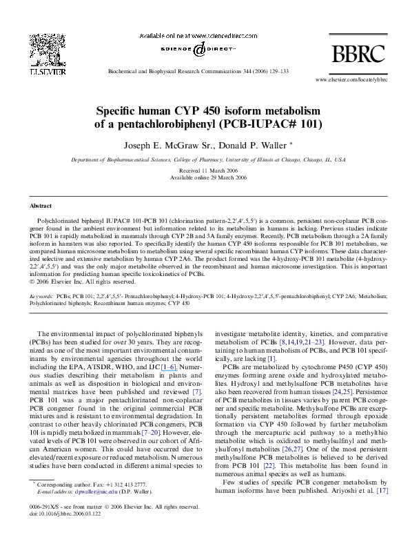 (PDF) Specific human CYP 450 isoform metabolism of a ...