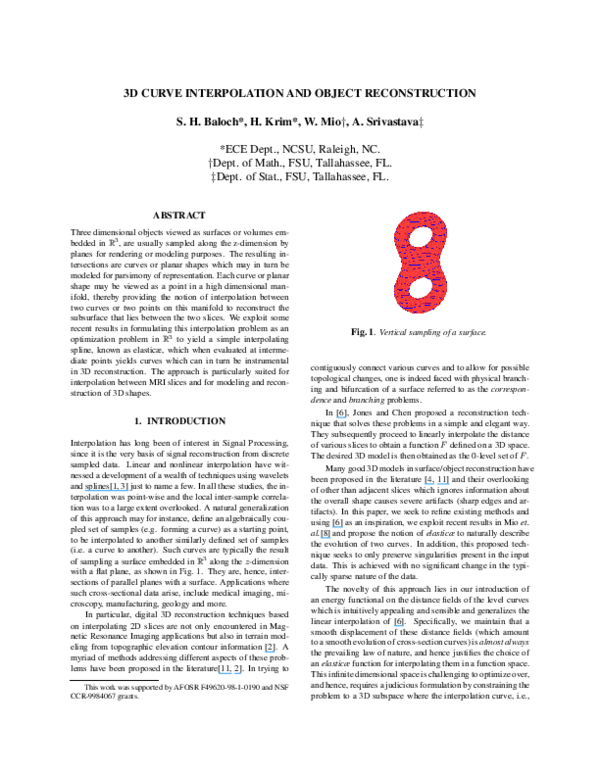 Pdf 3d Curve Interpolation And Object Reconstruction