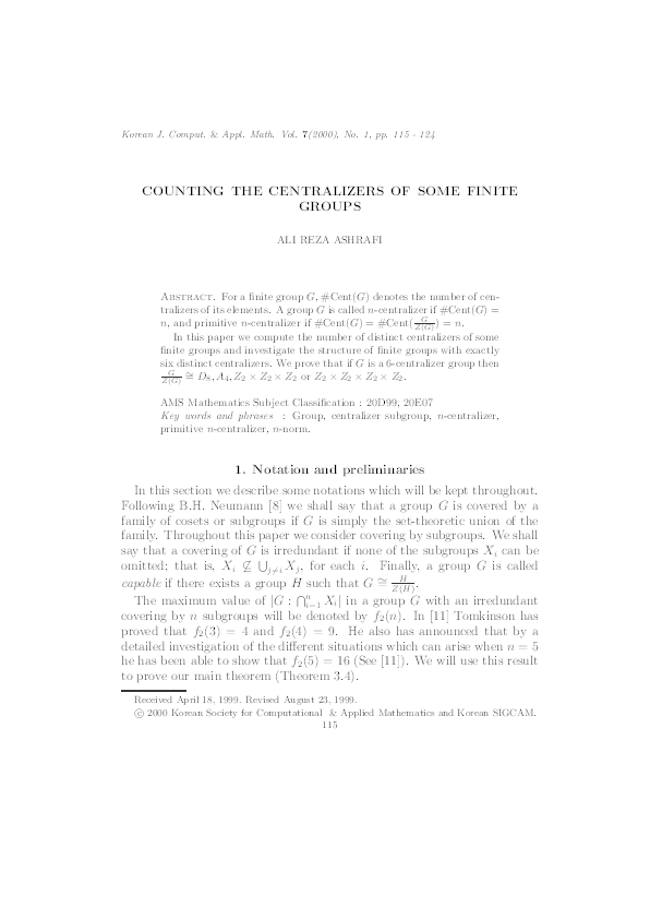 (PDF) Counting the centralizers of some finite groups