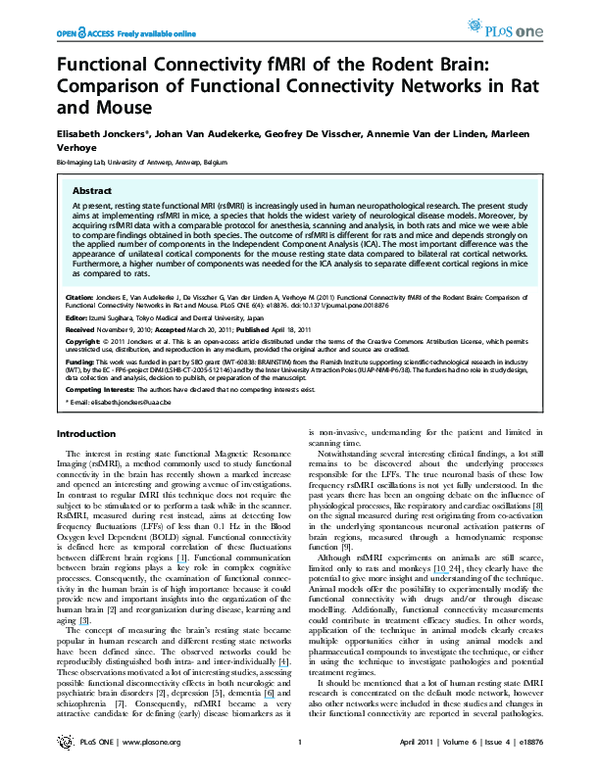 (PDF) Functional Connectivity fMRI of the Rodent Brain: Comparison of ...