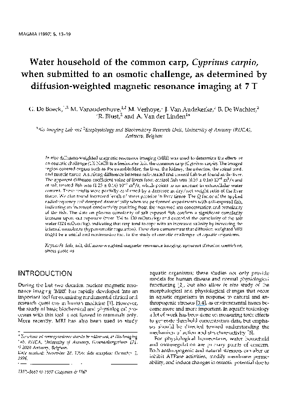 (PDF) Water household of the common carp, Cyprinus carpio , when submitted to an osmotic ...