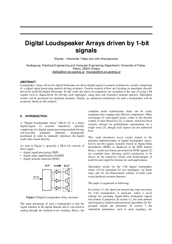 Digital Loudspeaker Arrays driven by 1-bit signals