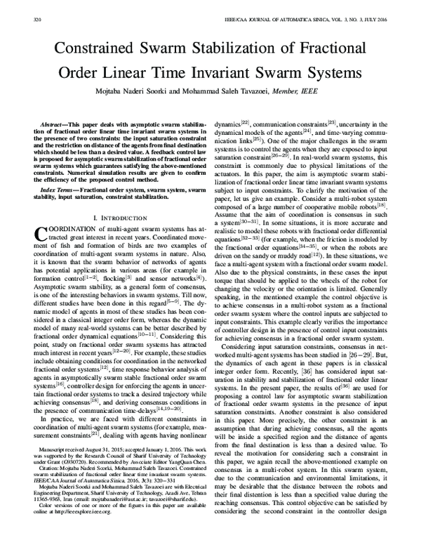 (PDF) Constrained Swarm Stabilization of Fractional Order Linear Time Invariant Swarm Systems