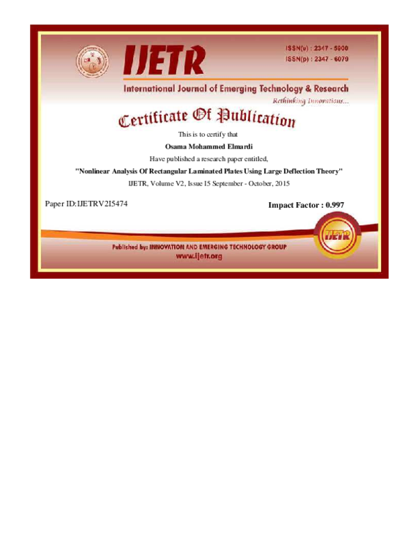 Pdf Nonlinear Analysis Of Rectangular Laminated Plates Using Large Deflection Theory Dr