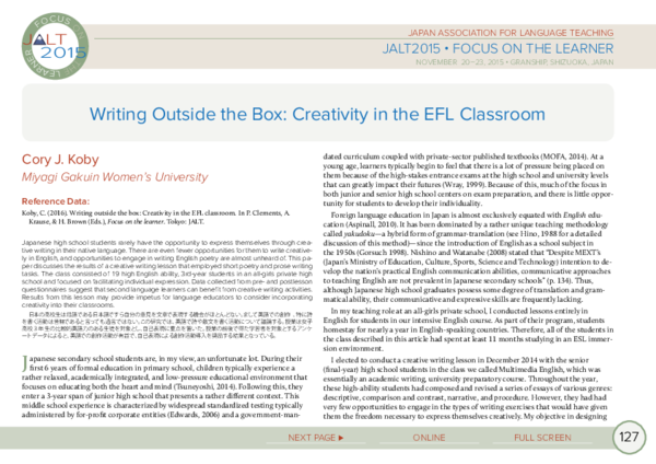 (PDF) Writing Outside the Box: Creativity in the EFL Classroom