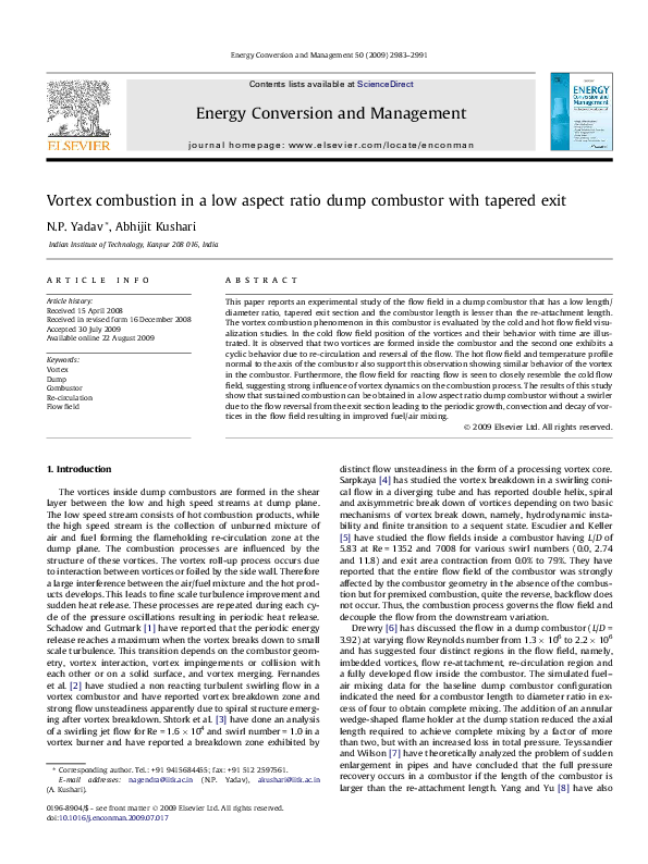 (PDF) Vortex combustion in a low aspect ratio dump combustor with ...