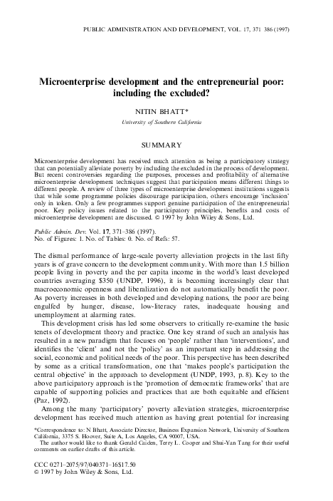 (PDF) Microenterprise development and the entreprenurial poor ...