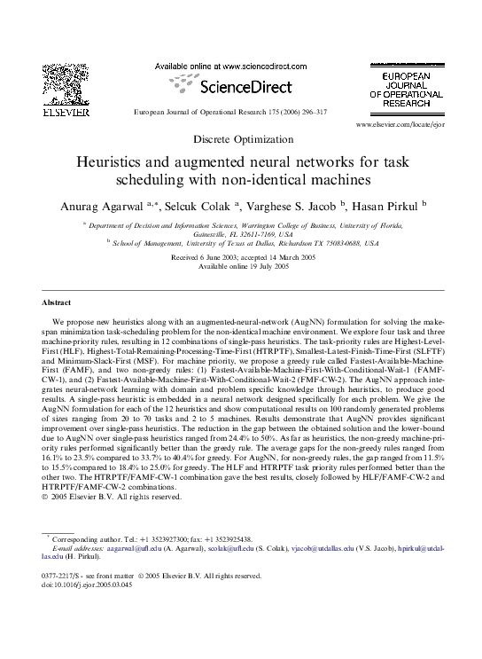 (PDF) Heuristics and augmented neural networks for task scheduling with non-identical machines