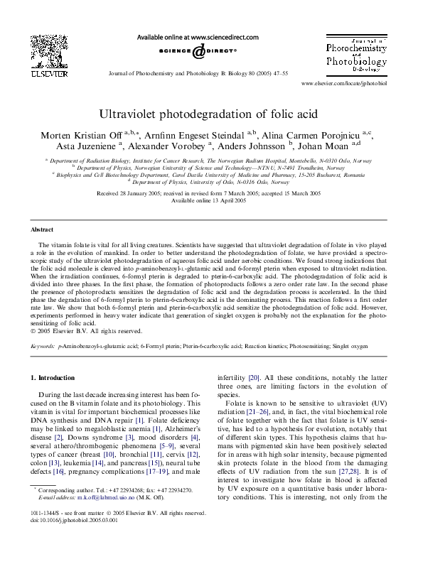 (PDF) Ultraviolet photodegradation of folic acid