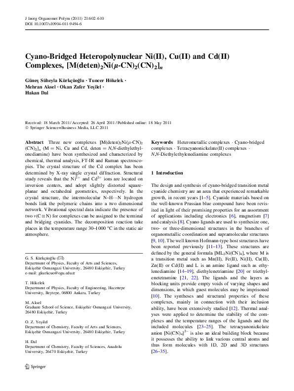 (PDF) Cyano-Bridged Heteropolynuclear Ni(II), Cu(II) and Cd(II ...