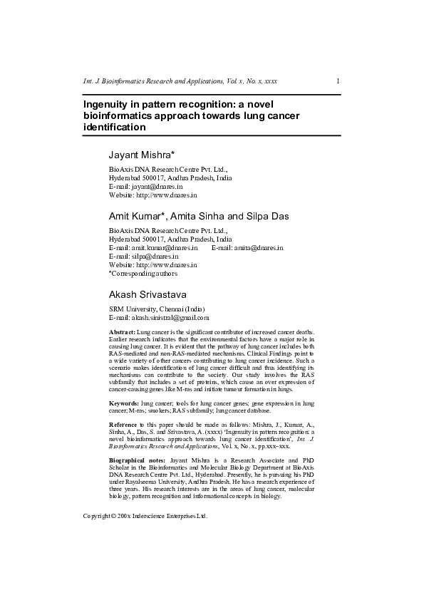 (PDF) Ingenuity in pattern recognition: a novel bioinformatics approach ...