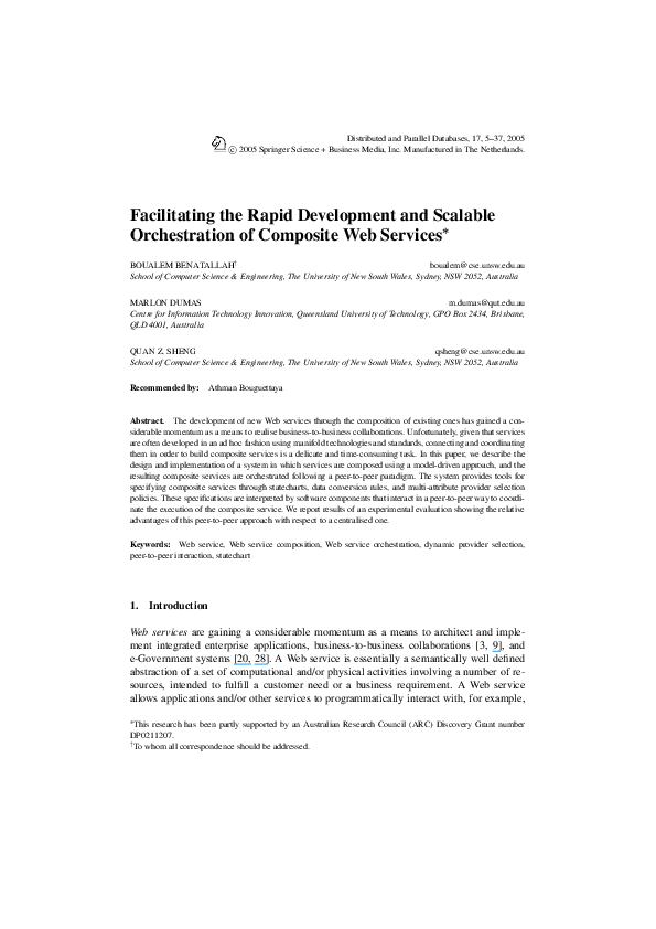 (PDF) Facilitating the Rapid Development and Scalable Orchestration of Composite Web Services