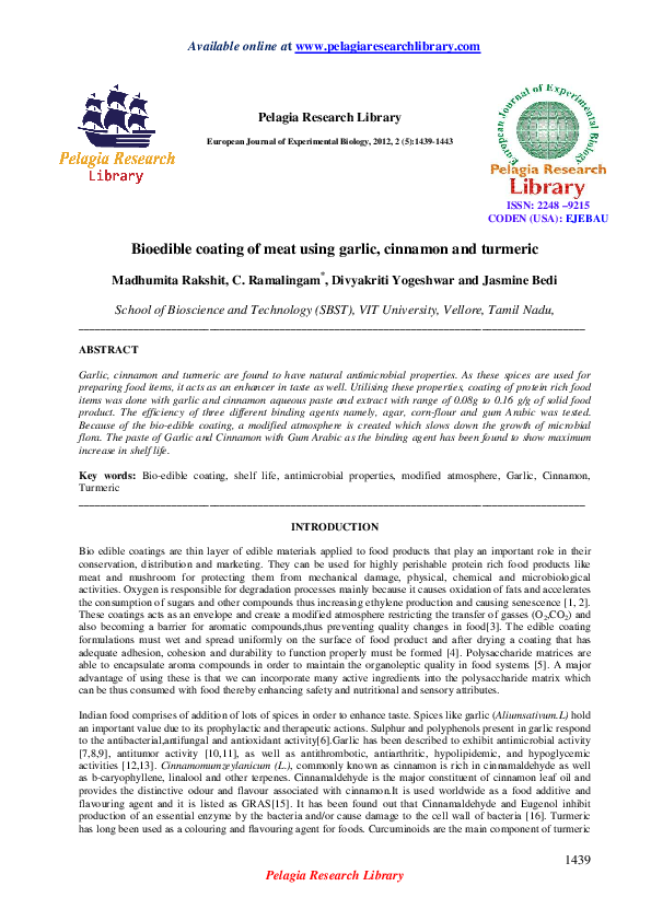 (PDF) Bio edible coating of meat using garlic, cinnamon and turmeric ...