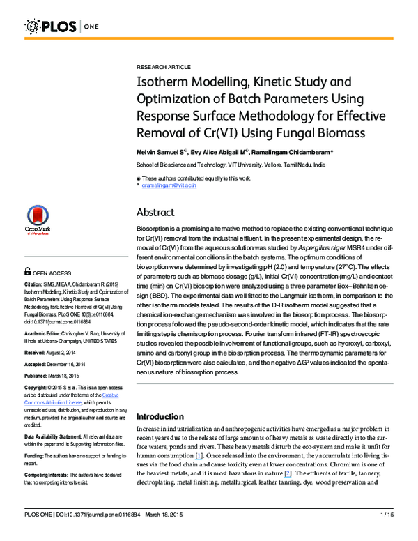 (PDF) Isotherm Modelling, Kinetic Study and Optimization of Batch Parameters Using Response ...