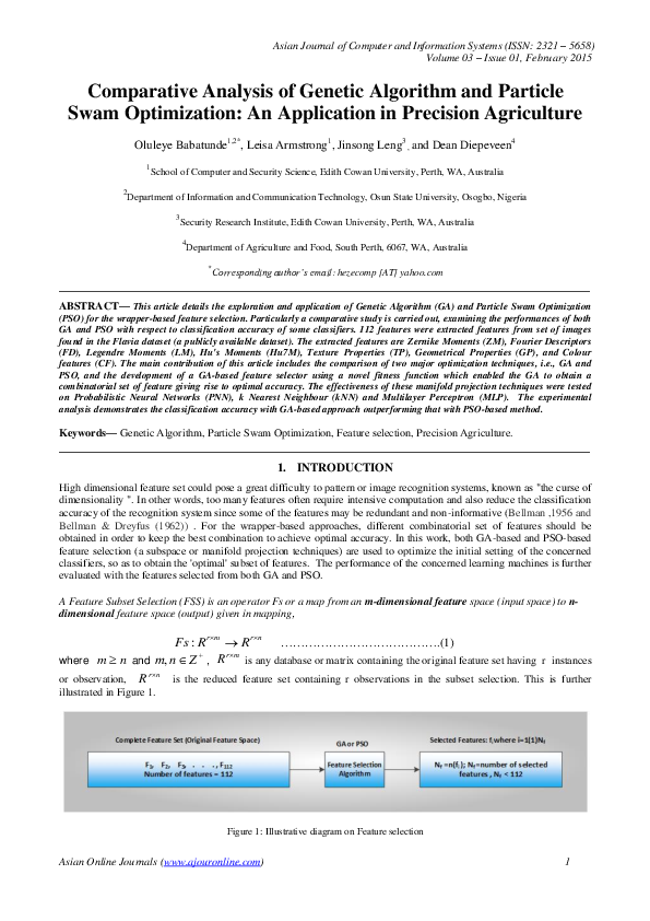 (PDF) Comparative analysis of Genetic Algorithm and Particle Swam Optimization: An application ...