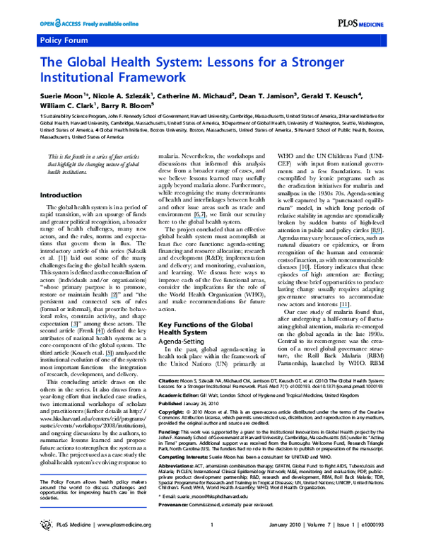 (PDF) The Global Health System: Lessons for a Stronger Institutional ...