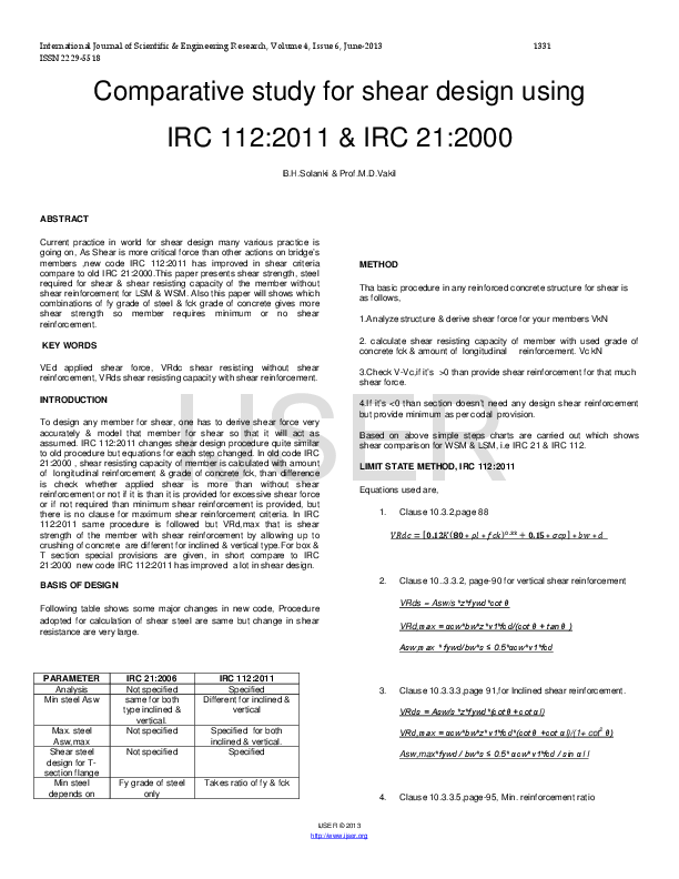 (PDF) Comparative study for shear design using IRC 112:2011 & IRC 21:2000